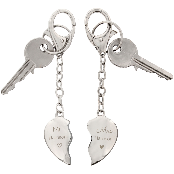 Mr & Mrs Personalised Keyring Nickel Plated - 2 part Set : Personalised ...